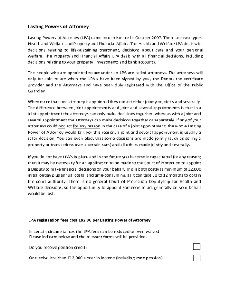 Fillable Online Lasting powers of attorney: health and carePractical ...