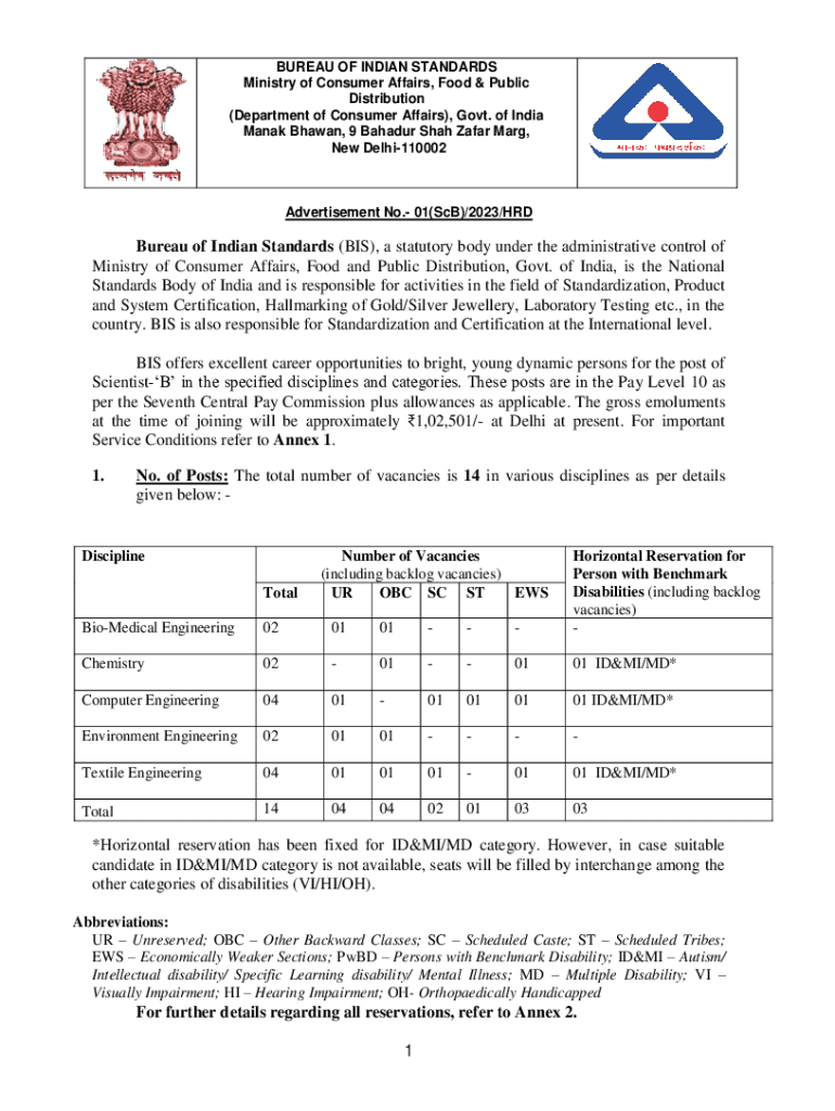 Fillable Online 1 Bureau of Indian Standards (BIS), a statutory body ...