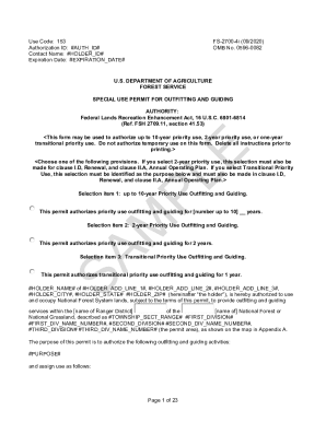 Fillable Online FS-2700-4i SPECIAL USE PERMIT FOR OUTFITTING AND ...