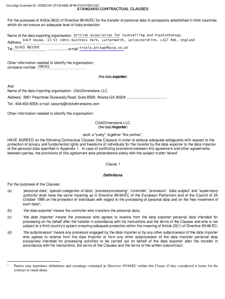 Fillable Online standard contractual clauses Fax Email Print - pdfFiller