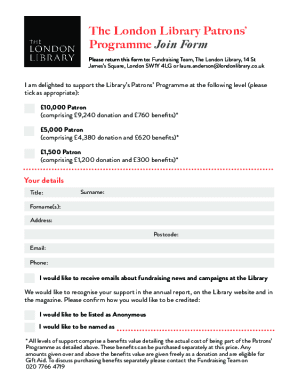 Fillable Online The London Library Patrons' Programme Join Form Fax ...