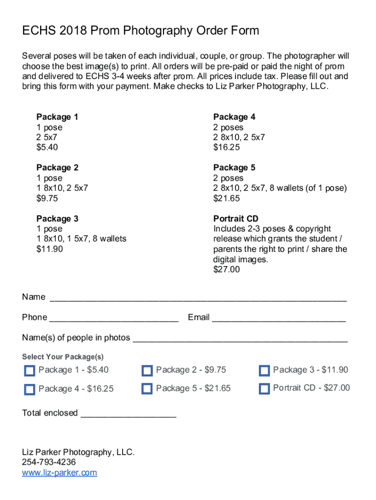 Fillable Online Prom Photo package info request: Pro Digital Talk Forum ...