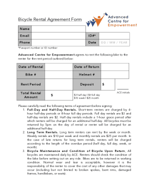 Fillable Online Bicycle Rental Agreement Template blank, form online ...