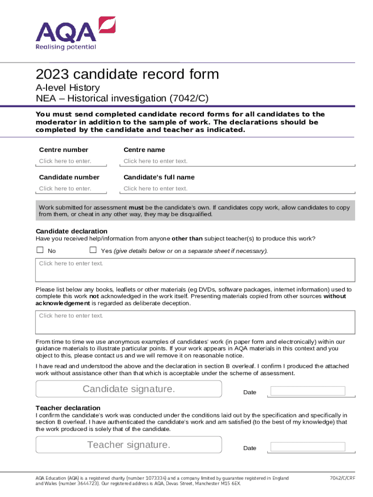 2023 Candidate record A-level History NEAHistorical investigation (7042 ...