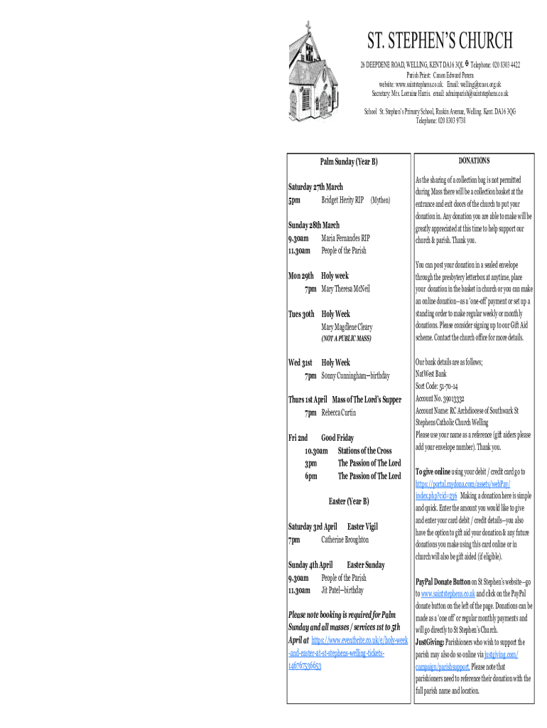 Fillable Online St Stephen's RC Church, Welling :: Contacts in the ...