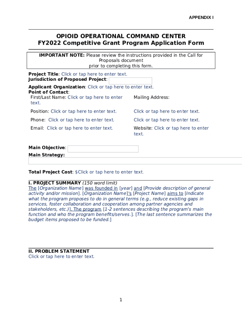 FY2022-Appendix-I-Application-Call-for-Proposals. ... Doc Template | pdfFiller