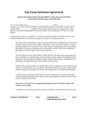 Fillable Online Day Camp Volunteer Agreement Fax Email Print - pdfFiller