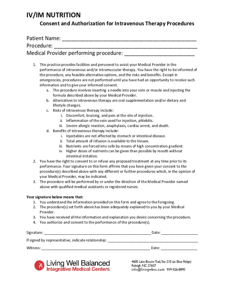 Fillable Online IV and IM Nutrition Consent Form Fax Email Print ...