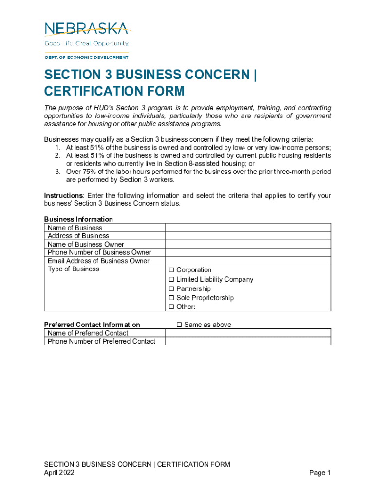 Fillable Online opportunity nebraska SECTION 3 BUSINESS ...