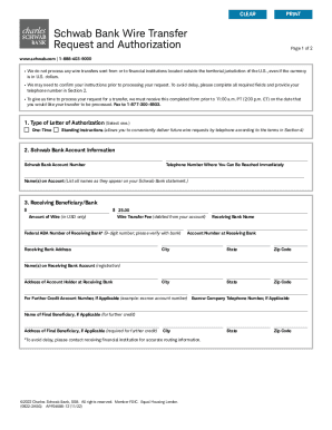 Fillable Online Schwab Bank Wire Transfer Request and Authorization ...