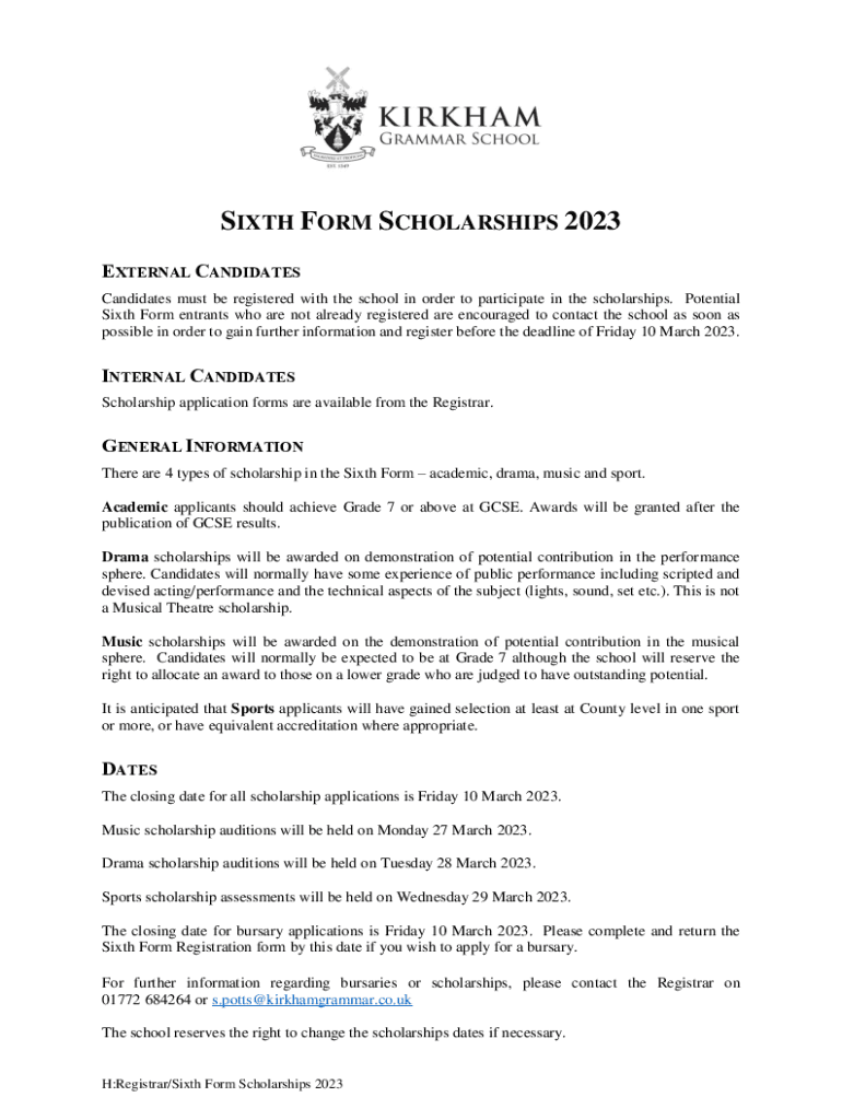 Fillable Online guide to sixth form entry and scholarships Fax Email ...