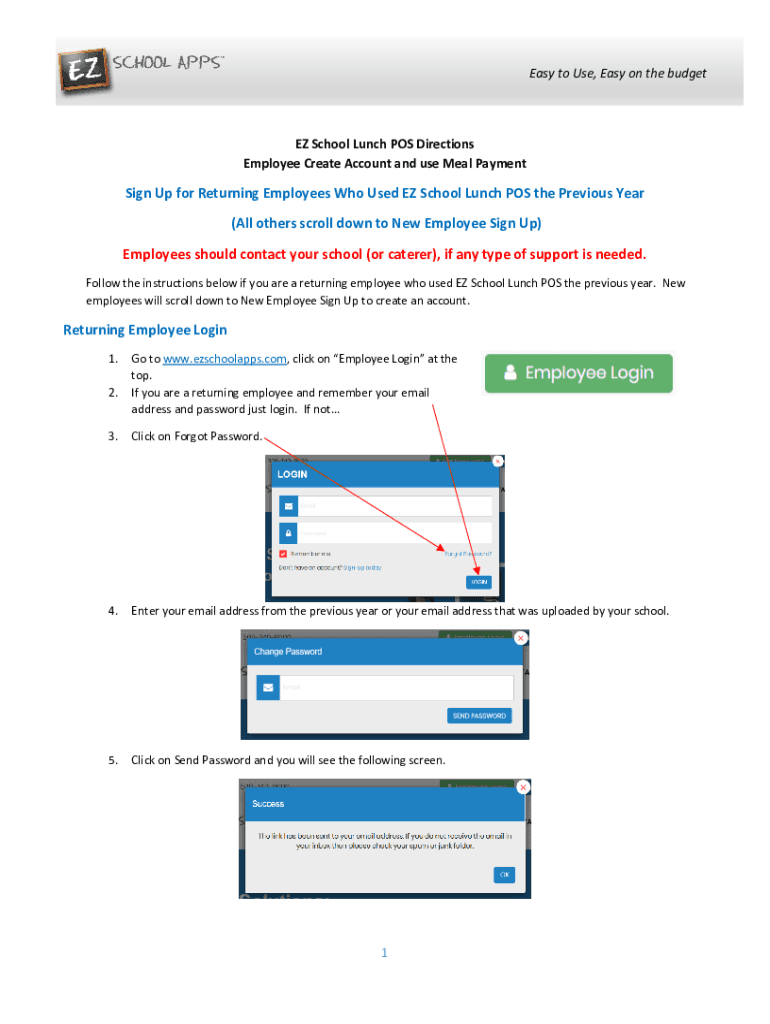 Fillable Online Sign Up for Returning Employees Who Used EZ School Lunch POS ... Fax Email Print ...
