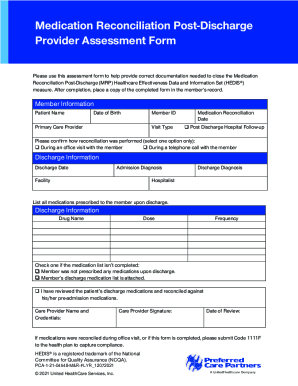 Fillable Online Medication Reconciliation Post-Discharge Provider ...