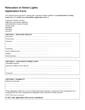 Relocation of street lights application Doc Template | pdfFiller