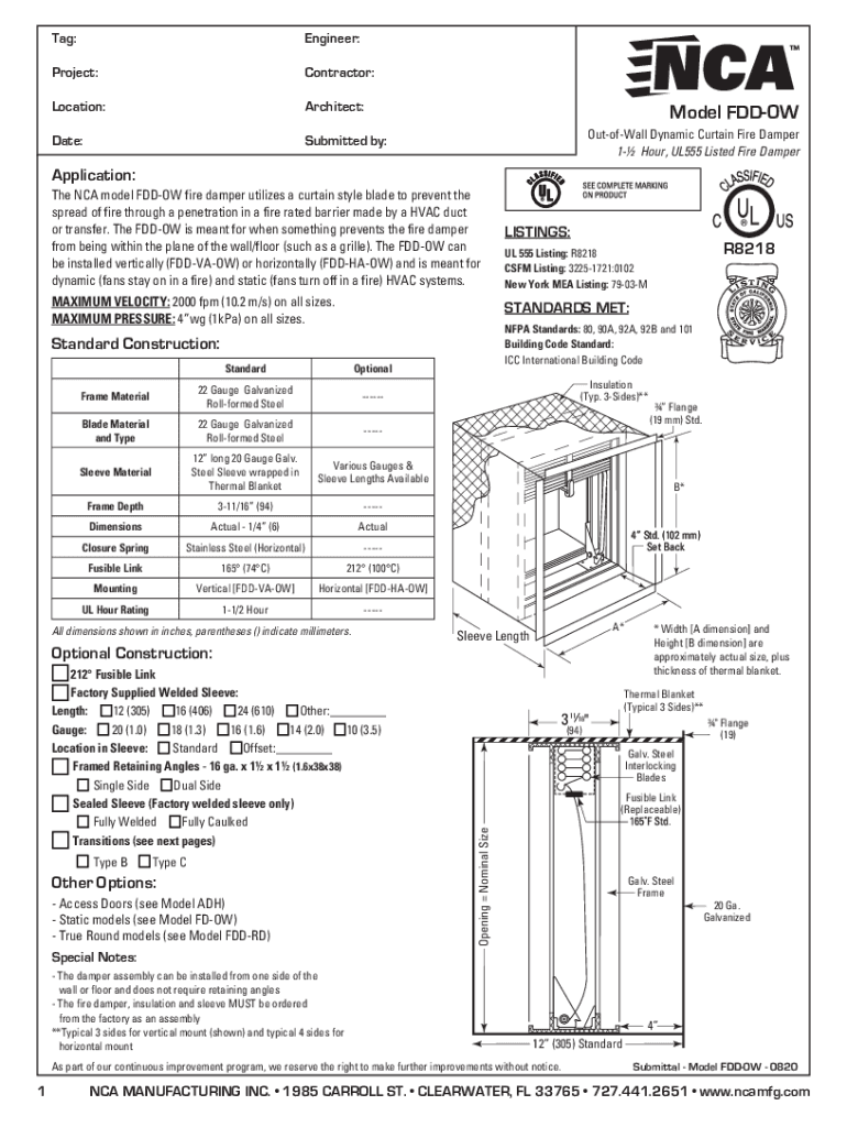 Fillable Online FD35OW : UL 555 1.5 hr. Static, V-Groove Blade, Factory ...