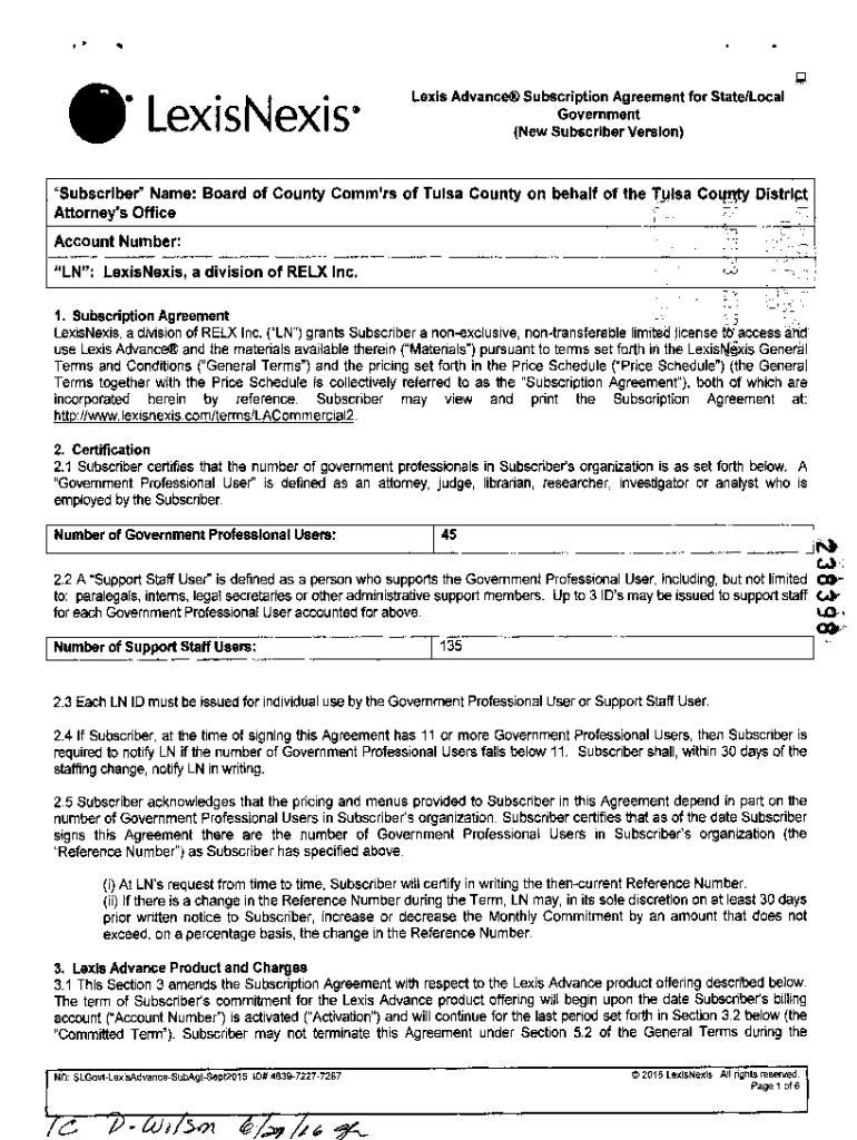 Fillable Online Lexis Advance Subscription Agreement for State/Local ...