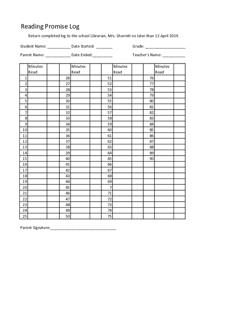 Fillable Online Reading Promise Log Fax Email Print - pdfFiller