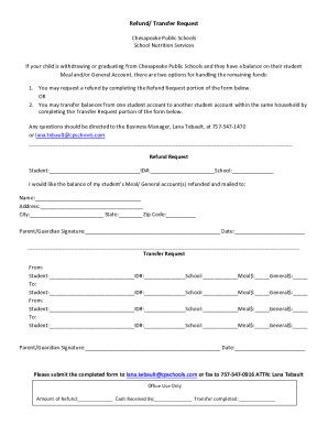 Fillable Online Refund form for School Nutrition Services Meal Accounts ...