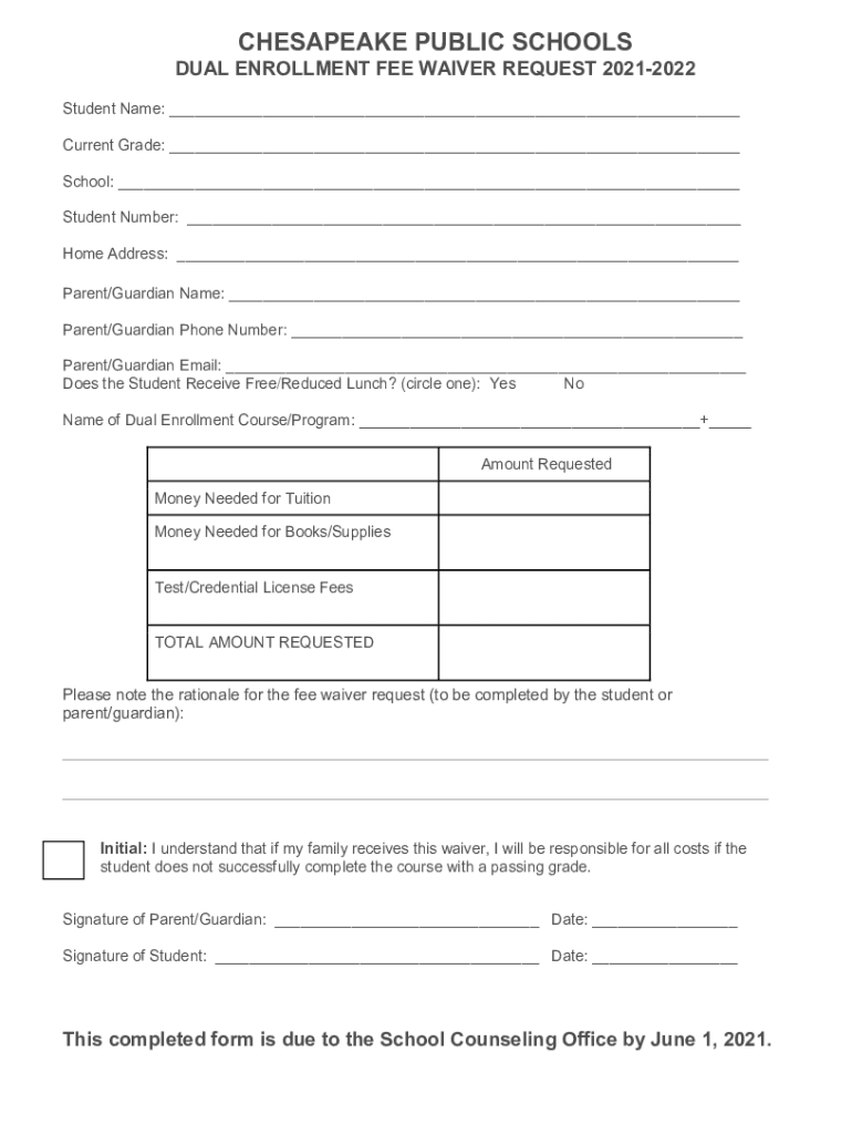 Fillable Online 9th-12th Grade Petition For Concurrent/Dual Enrollment ...