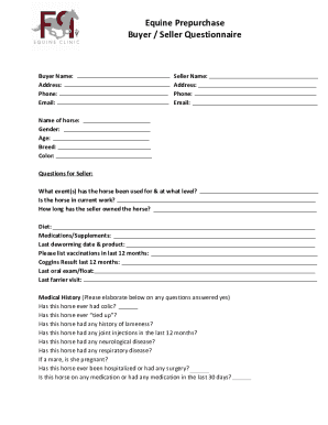 Fillable Online ARLINGTON EQUINE LLC Pre-purchase Worksheet Fax Email ...