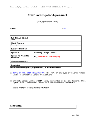 Chief Investigator Agreement Doc Template | pdfFiller