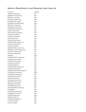 Fillable Online Mambo's Bloemfontein Local Shipping Postal Code List ...
