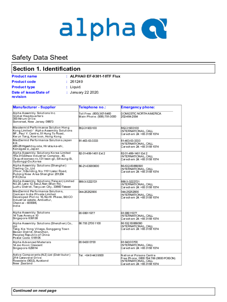 Fillable Online ALPHA EF-9301 NO CLEAN FLUX Fax Email Print - pdfFiller