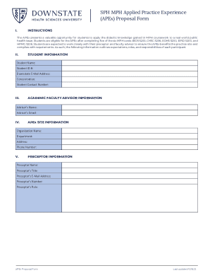 Fillable Online SPH MPH Applied Practice Experience (APEx) Proposal ...