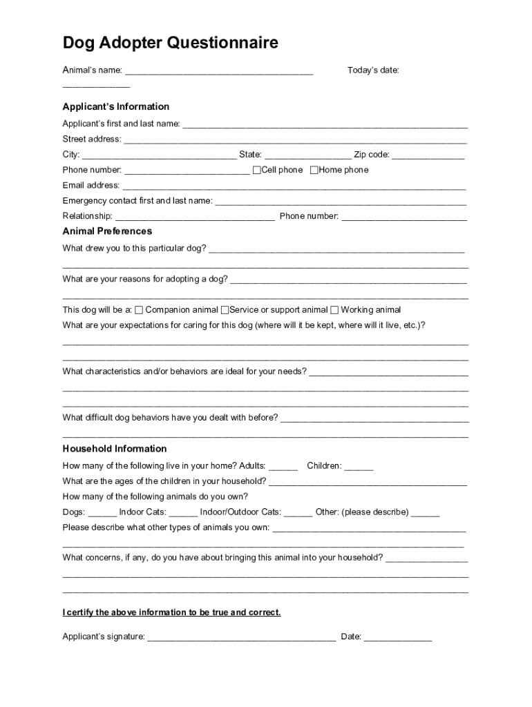 Fillable Online Dog Adopter Questionnaire KC Pet Project Fax Email ...