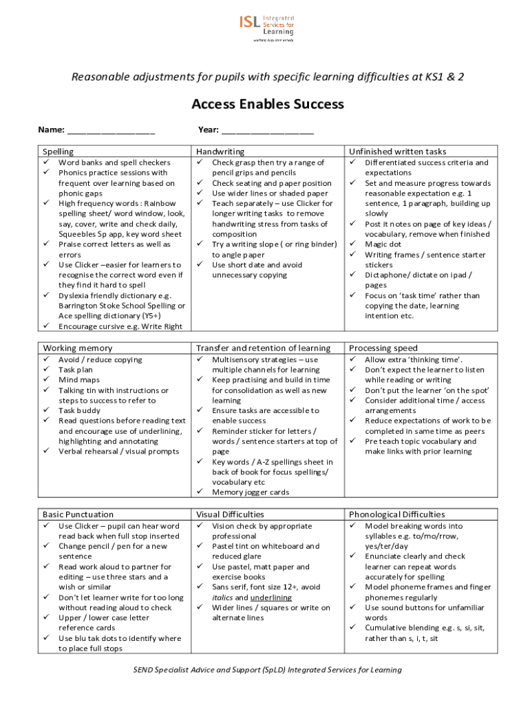 Fillable Online Adjustments for pupils with SEN: What is reasonable ...