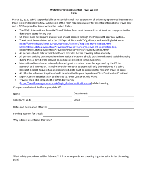 Fillable Online WMU International Essential Travel Waiver Form Fax Email Print - pdfFiller