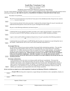 Fillable Online South Bay Veterinary Care Authorization Form for ...