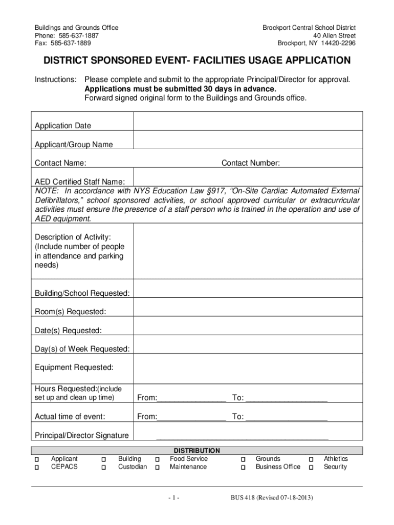 Fillable Online District Sponsored Event-Facilities Usage Application ...