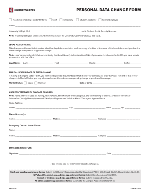 Fillable Online hr iu Indiana University Personal Data Change Form Fax ...