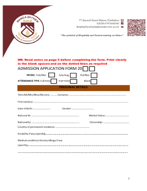 Fillable Online ADMISSION APPLICATION FORM 20 Fax Email Print - pdfFiller
