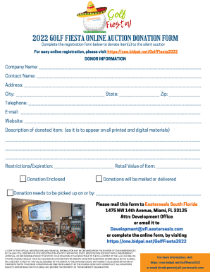 Fillable Online 2022 golf fiesta online auction donation form ... Fax ...