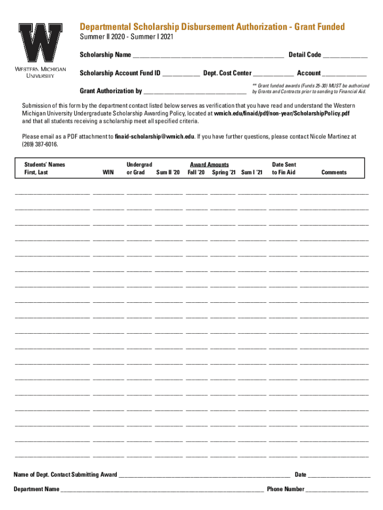 Fillable Online Departmental Scholarship Disbursement Authorization Fax ...