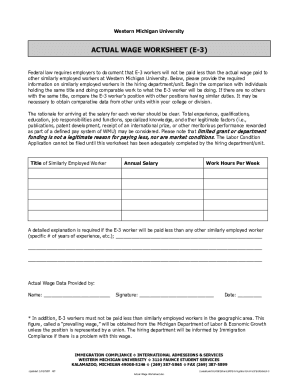 Fillable Online ACTUAL WAGE WORKSHEET (E-3) Fax Email Print - pdfFiller