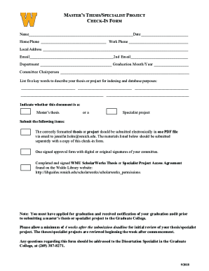 Fillable Online master's thesis/specialist project check-in form Fax ...