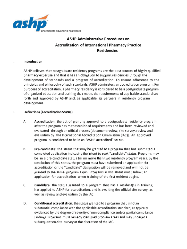 Fillable Online ASHP Administrative Procedures on Accreditation of ...