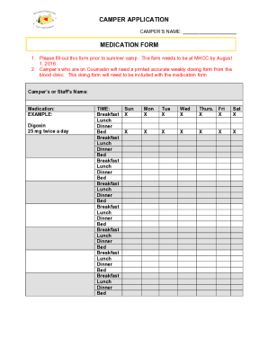 Fillable Online CAMPER APPLICATION MEDICATION FORM Fax Email Print ...