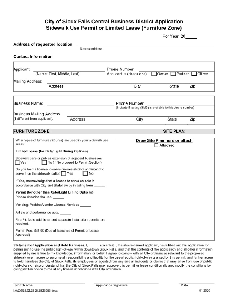 Fillable Online Application for Sidewalk Use Permit or Limited Lease ...