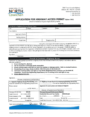 Fillable Online APPLICATION FOR HIGHWAY ACCESS PERMIT (Bylaw ... Fax ...