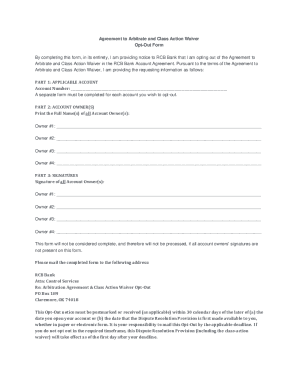 Fillable Online Arbitration Agreement & Class Action Waiver Opt-Out ...