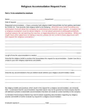 Religious Accommodation Request Part 1 Doc Template | pdfFiller
