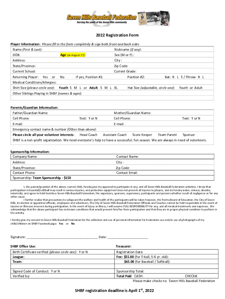 Fillable Online Player registration form template: Fill out & sign ...