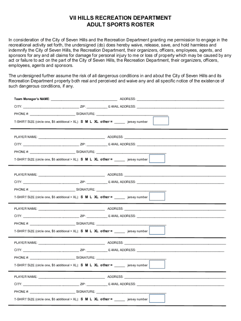 Fillable Online vii hills recreation department adult sports roster Fax ...