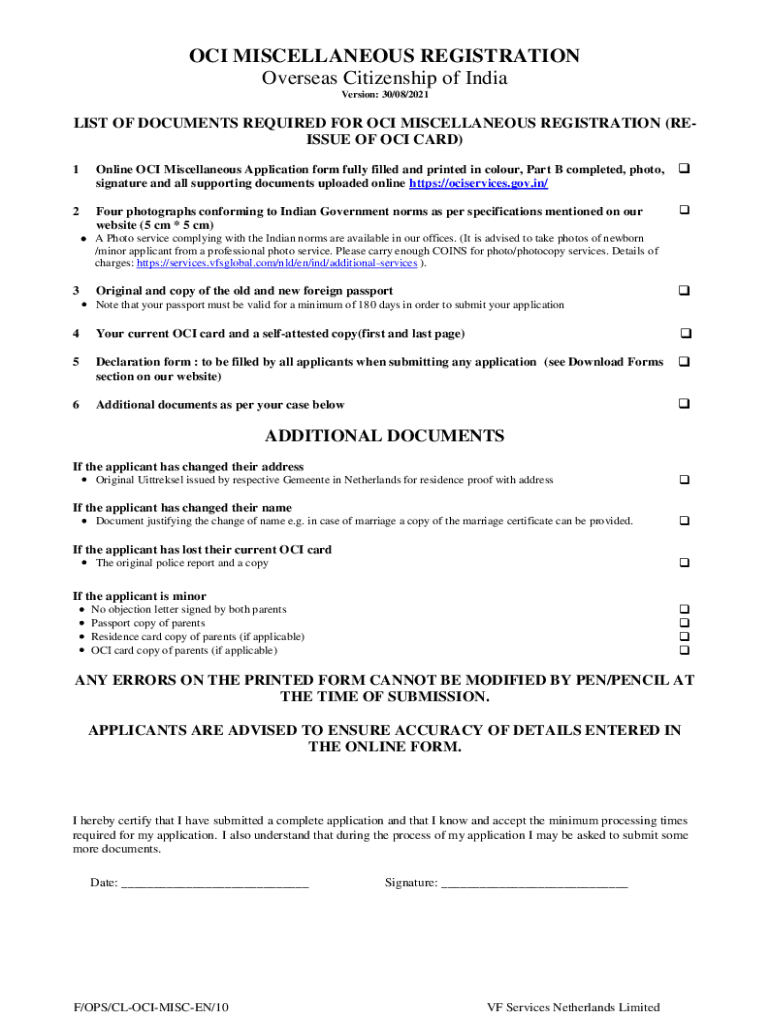 Fillable Online Consular Services : Application for OCI card Fax Email ...