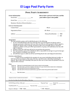 Fillable Online El Lago Pool Party Form Fax Email Print - pdfFiller