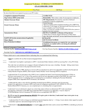Fillable Online Assignment Worksheet OVERSEAS W/DEPENDENTS Fax Email ...